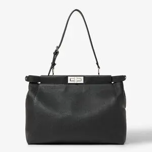 Fendi My Peekaboo Large Black Cuoio Romano Leather And Ff Split-leather Bag